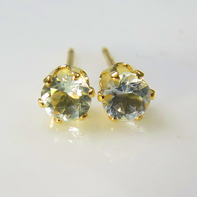 アクアマリン ピアス 天然石＜3月誕生石＞14kgf 4mmラウンド6本爪「ゴールドフィルド」25ペア